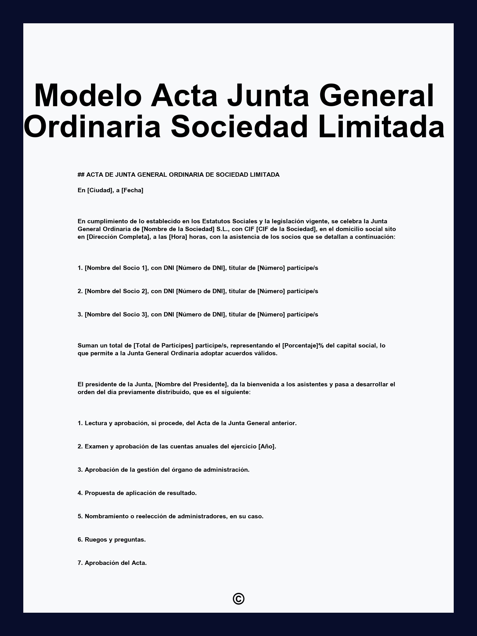 Modelo Acta Junta General Ordinaria Sociedad Limitada