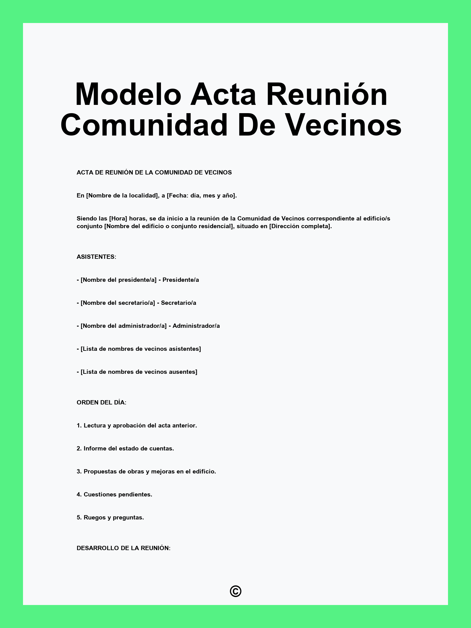 Modelo Acta Reunión Comunidad De Vecinos