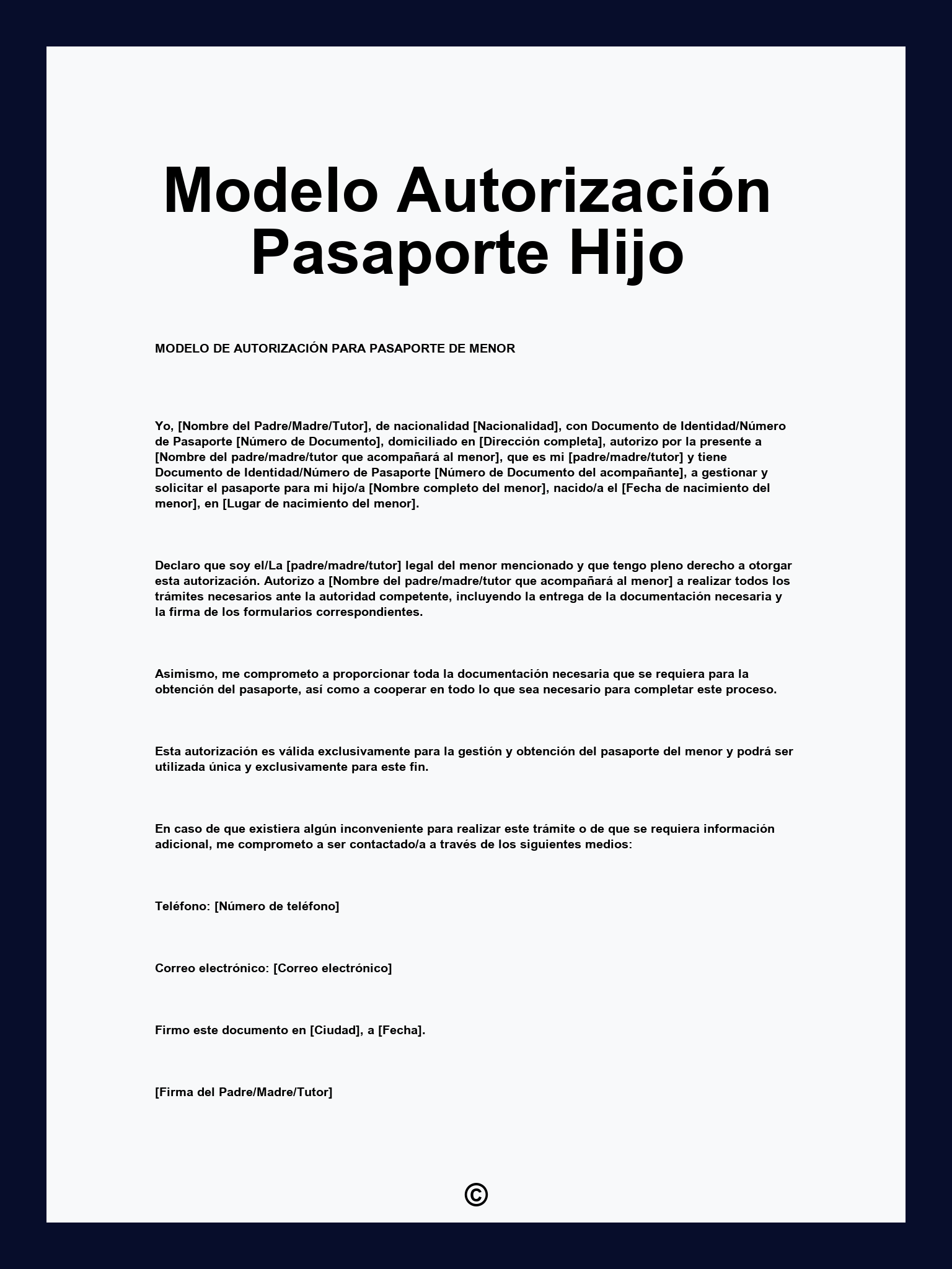 Modelo Autorización Pasaporte Hijo