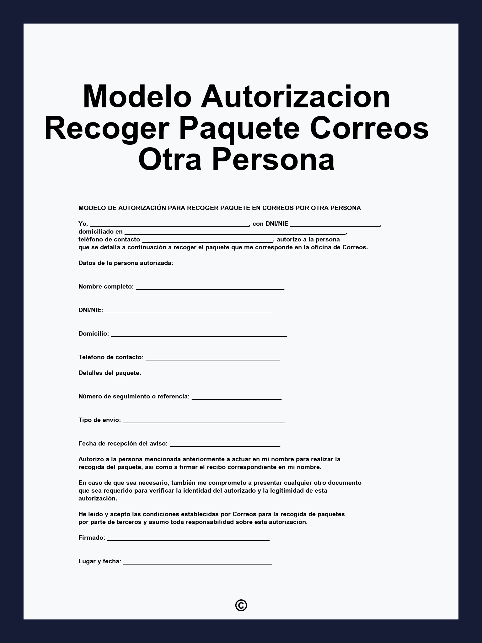 Modelo Autorizacion Recoger Paquete Correos Otra Persona