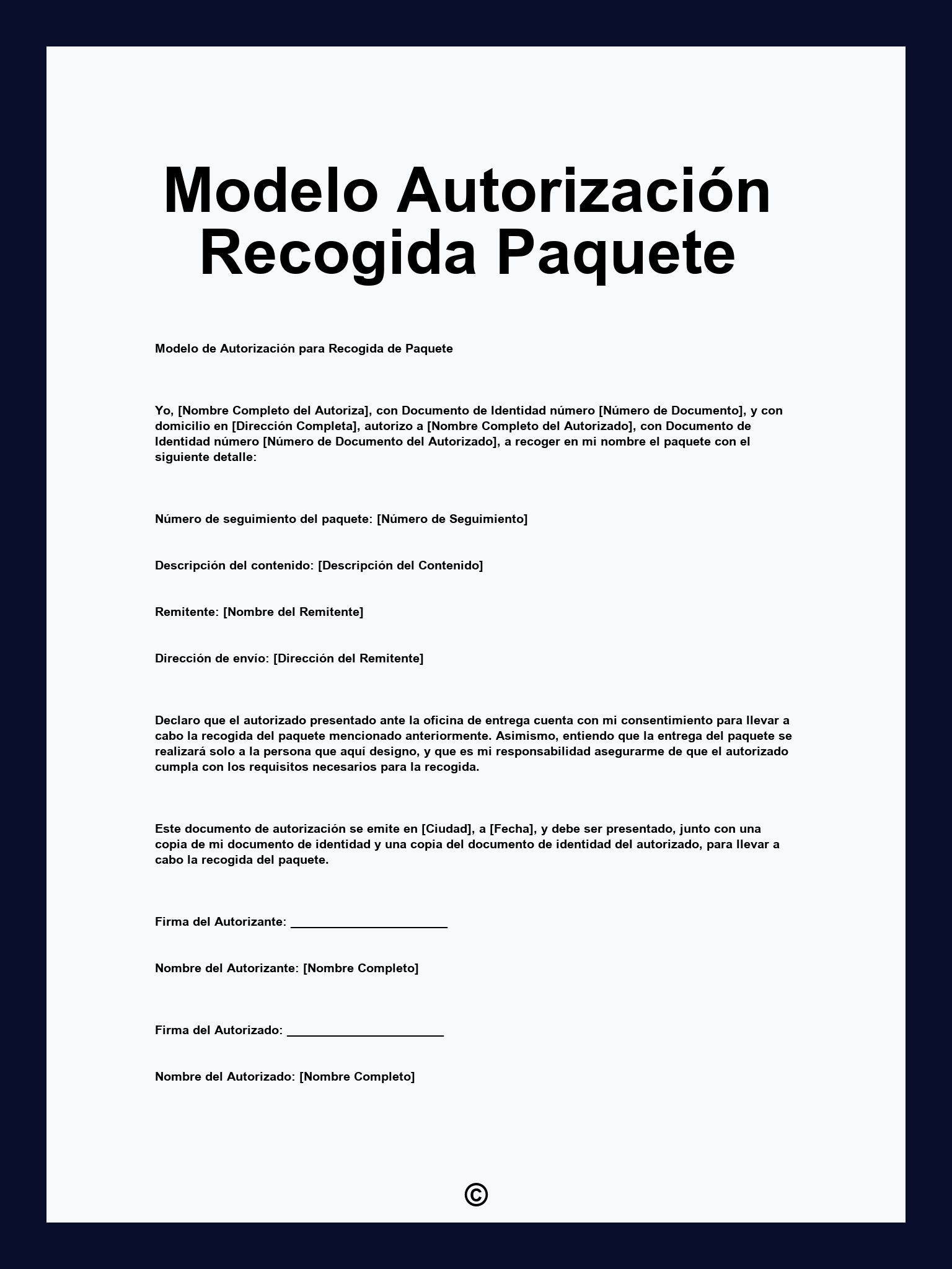 Modelo Autorización Recogida Paquete