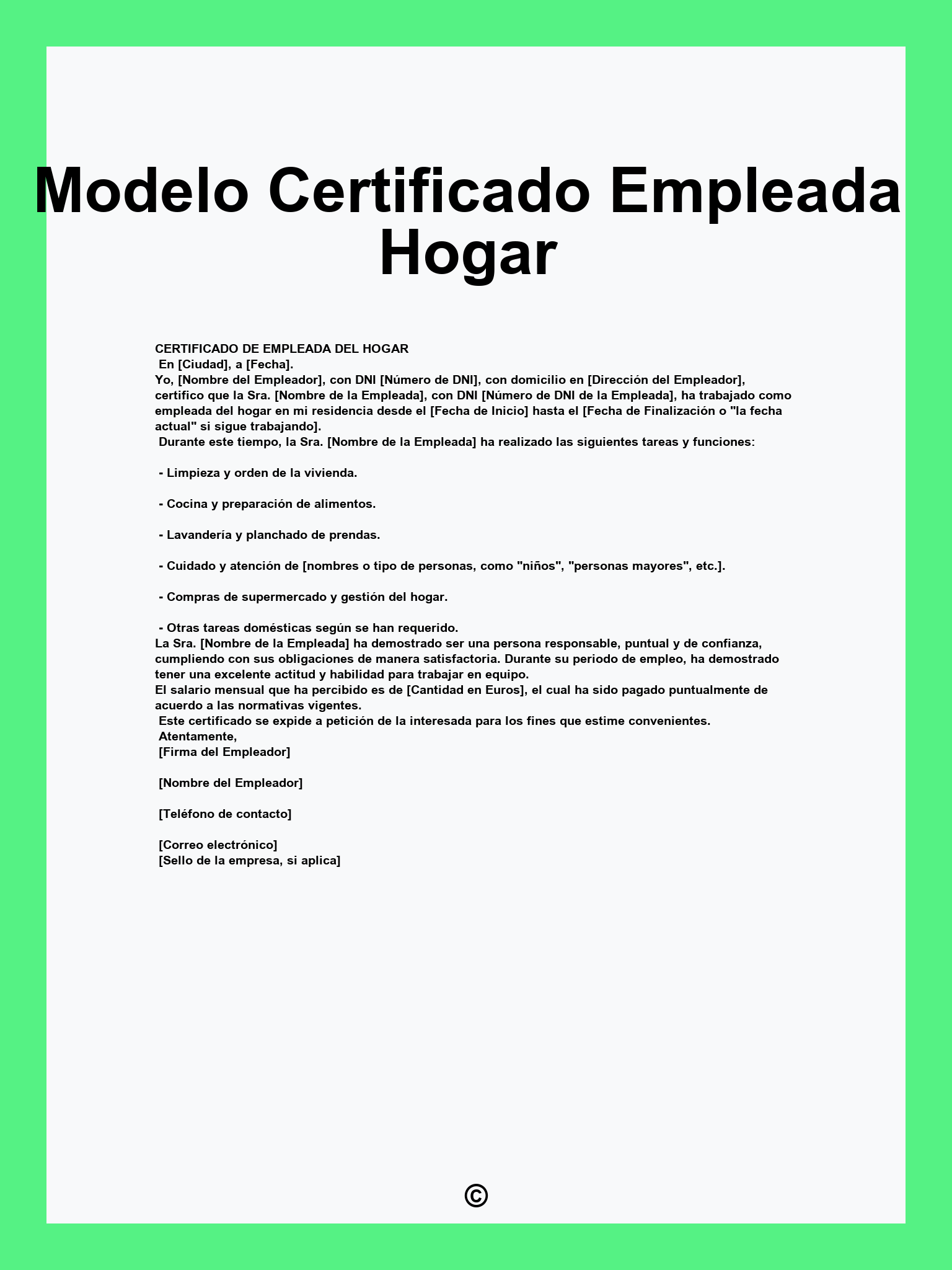 Modelo Certificado Empleada Hogar