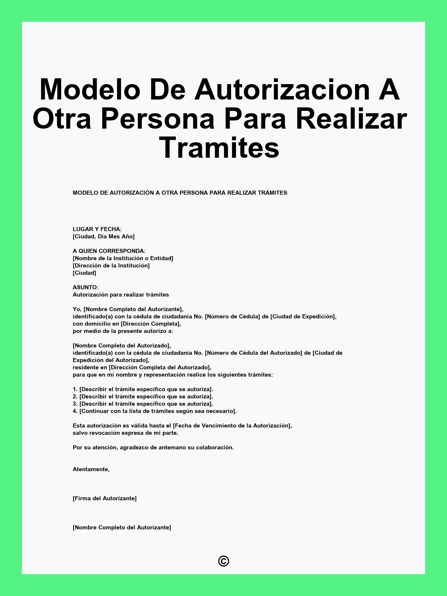 Modelo De Autorizacion A Otra Persona Para Realizar Tramites