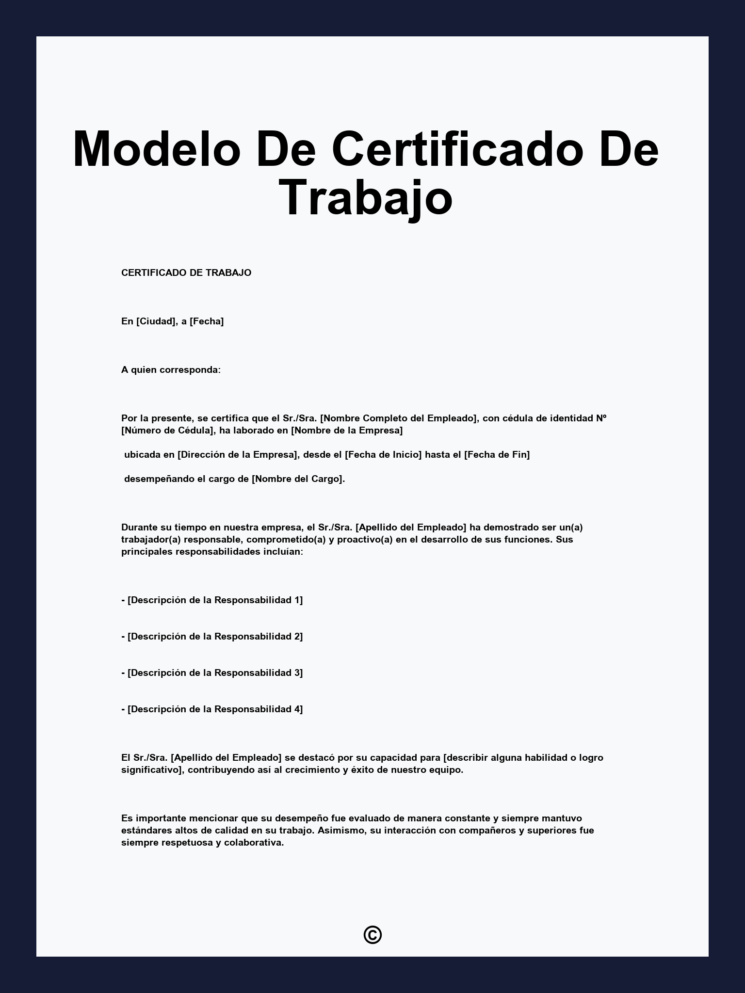 Modelo De Certificado De Trabajo