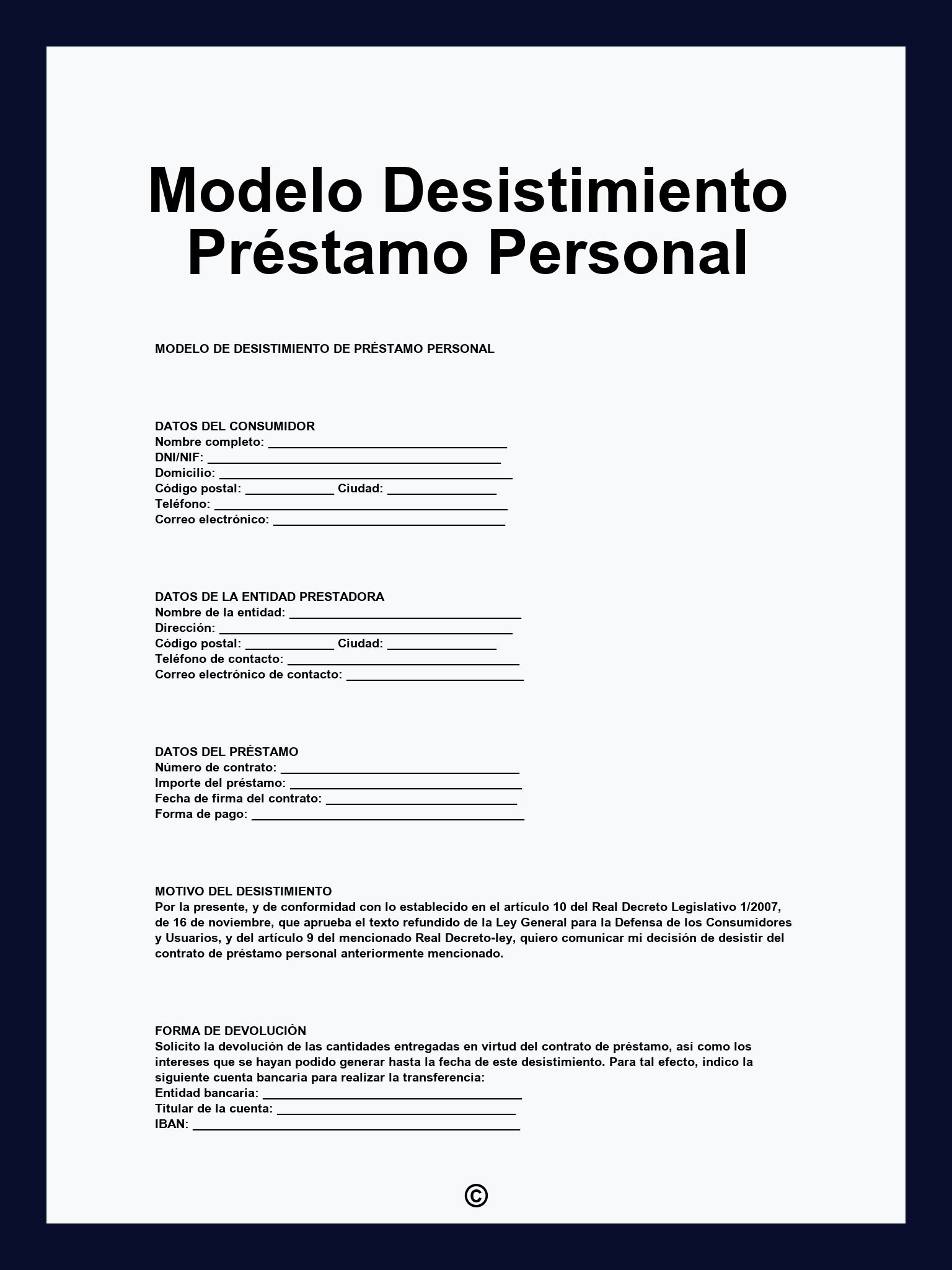 Modelo Desistimiento Préstamo Personal